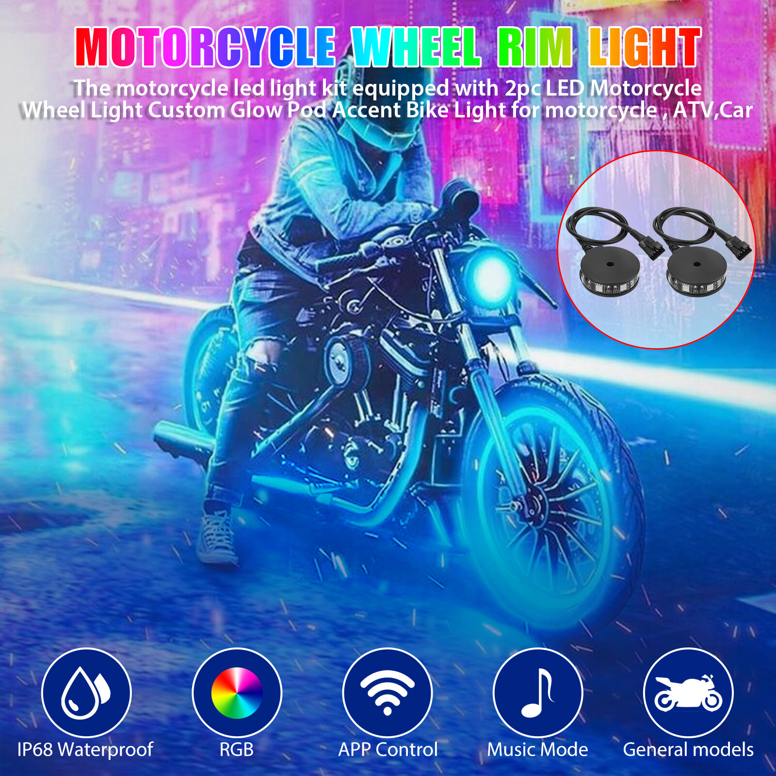 14Pcs Motorcycle LED Underglow Light Neon RGB Lamp Strip Kit For Harley ...