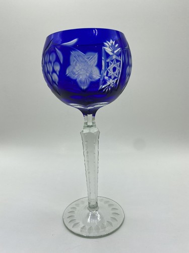 Cobalt Crystal Wine Glass Goblet Stemware Cut 2 Clear Grapes Star ...