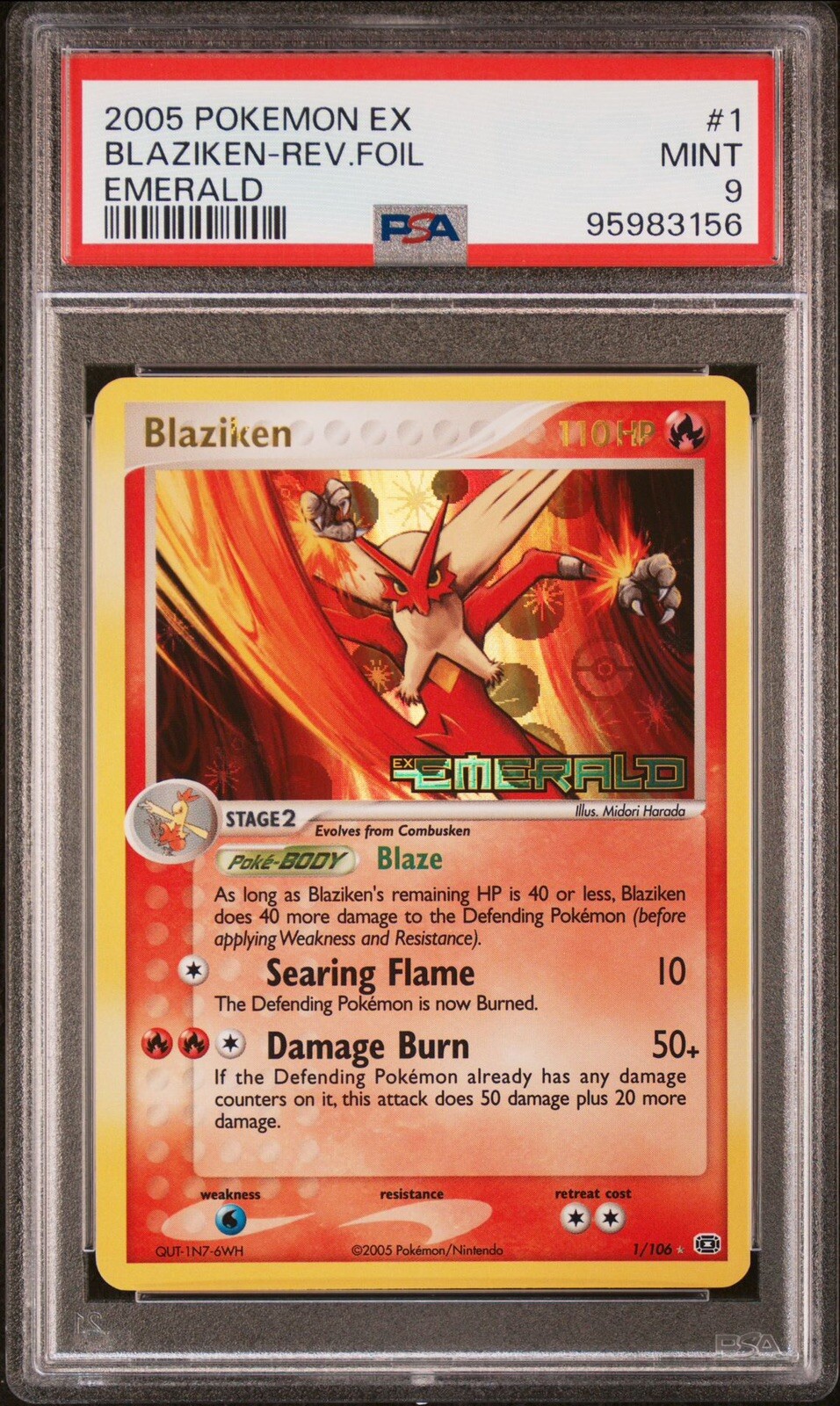 Pokemon Blaziken Reverse Holo Stamped - EX Emerald - 1/106 - PSA 9 ...