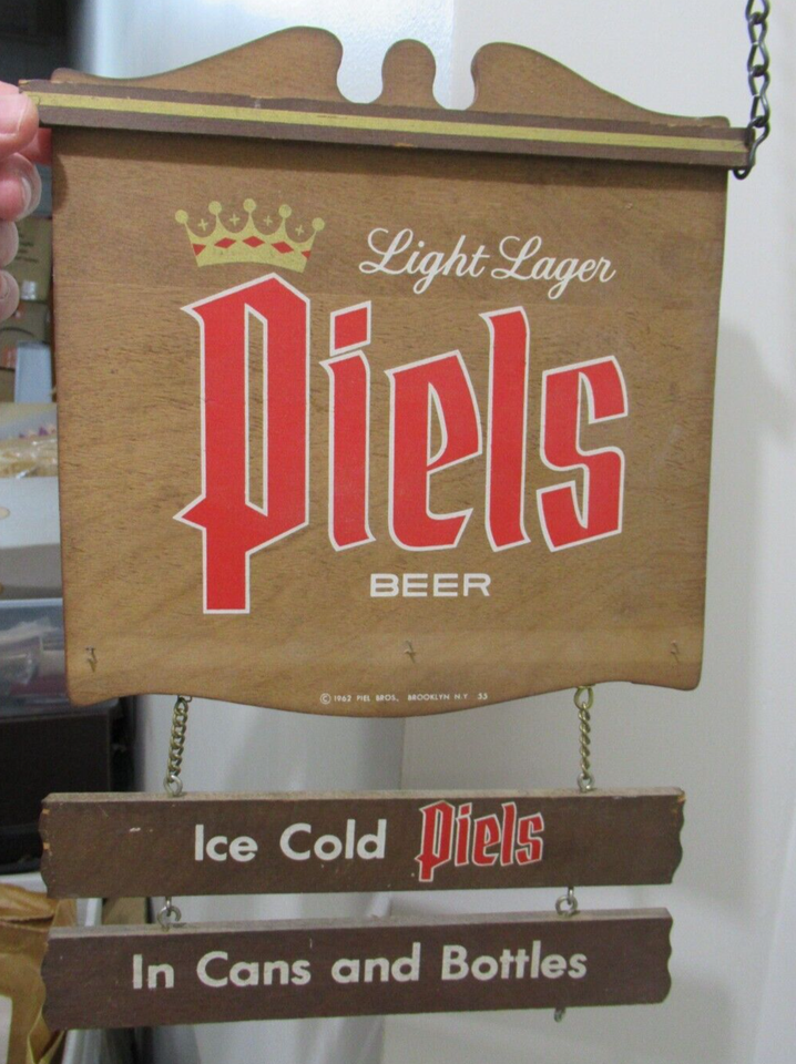 Vintage 1962 Advertising Wood Sign, Bar Store Display, PIELS Light ...