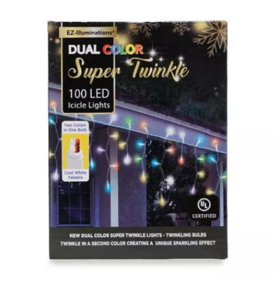 Super Twinkle Multi-Color & Clear Dual Color 100 LED Icicle Light Set ...