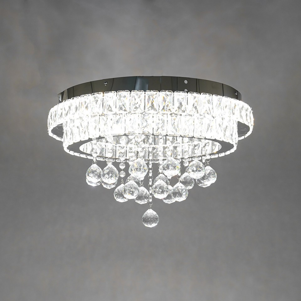 Crystal Ceiling Light Chandelier Ceiling Mounted Lamp Silver 110-220V ...