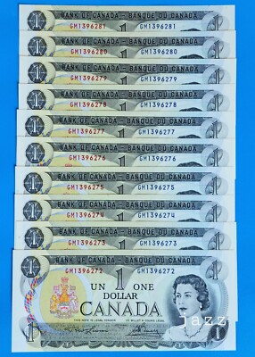 SET of 10x Canada Banknotes 1973 One $1 Dollar Rare Old Canadian Paper ...
