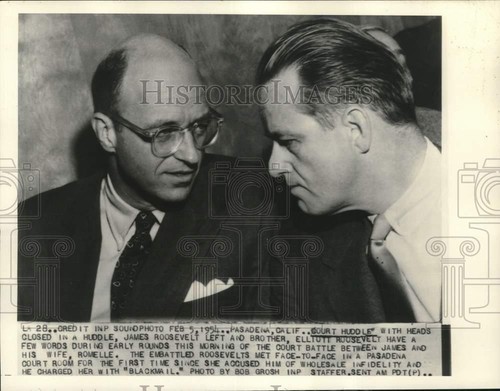 1954 Press Photo James Roosevelt & brother Elliot during a court ...