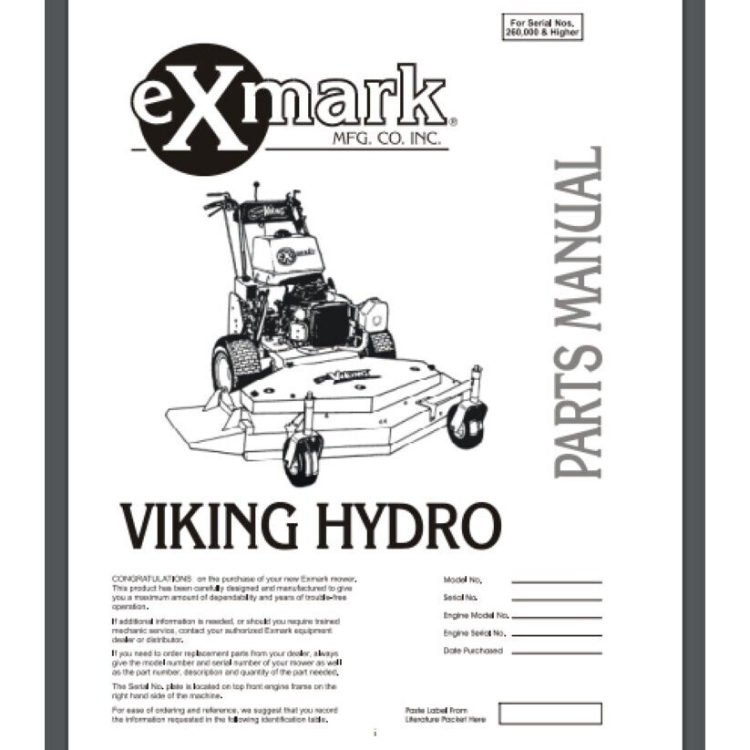 Exmark Viking Hydro Mower Parts Manual 16 PAGES #'s 260,000 & Higher | eBay