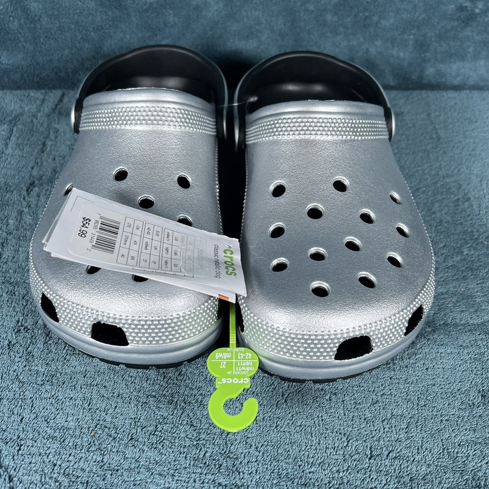 Crocs Classic Metallic Clog Silver/ Black 205831-0P1 Size Men's 12 | eBay