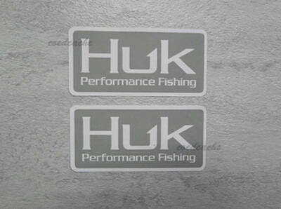 2x Huk Performance Grey/White Stickers Decals Sponsor Fishing Tackle ...