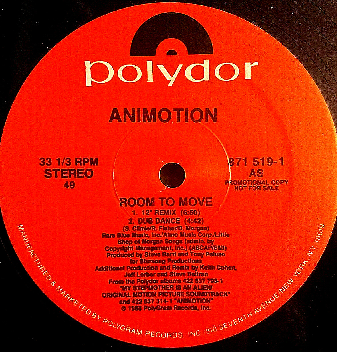 Animotion Room To Move 12" Vinyl 1988 33rpm Promo Polydor Records 5 ...