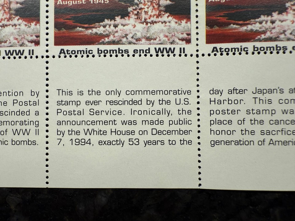 Atomic Bombs End WW II Commemorative Poster Stamp (1995 USPS Stamp ...