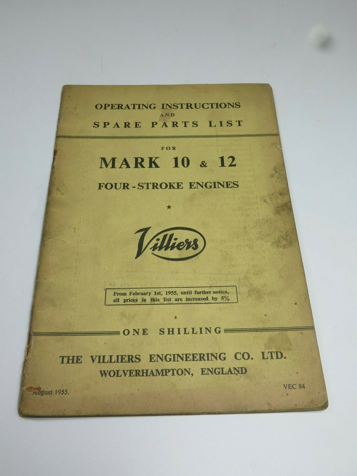 VINTAGE AUTOMOBILIA Spare Parts List VILLIERS Motorcycle Engines 1950s ...