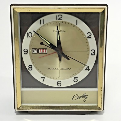 Vintage Bradley Alarm Clock Mid Century Windup Day Date Calendar Japan ...