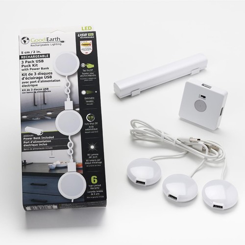 Under Cabinet 2-Inch Puck Lights in White, USB 40000mAh Rechargeable ...