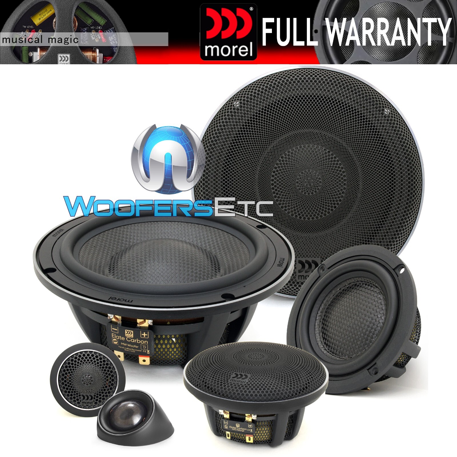 MOREL ELATE CARBON 63A 6.5" 3" 3-WAY CAR COMPONENT SPEAKERS SILK ...