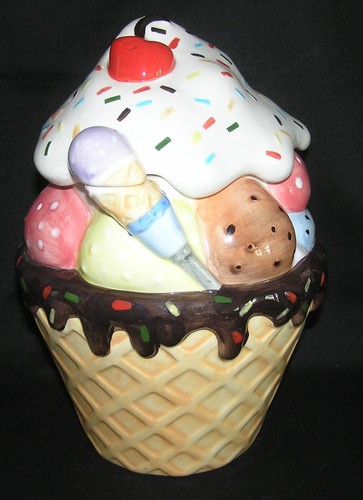 CENTURY ICE CREAM WAFFLE CONE SUNDAE COOKIE CANISTER JAR CERAMIC 10" | eBay