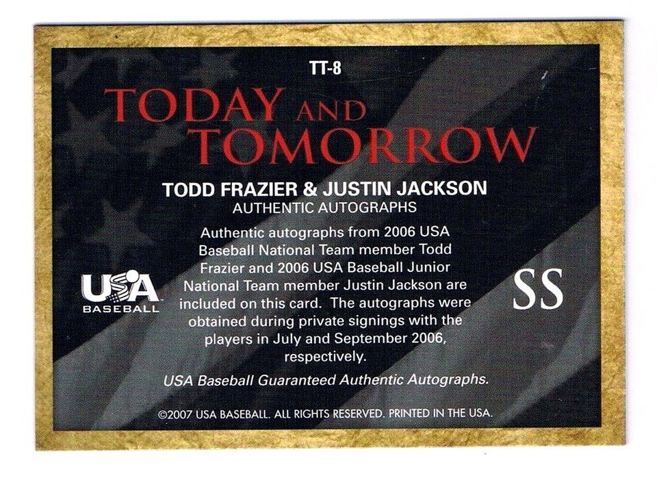 144/295 2007 USA Todd Frazier Justin Jackson Signed Autograph Baseball ...