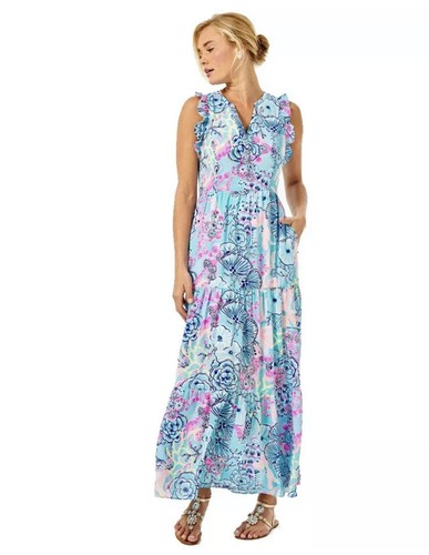 NWT Lilly Pulitzer Destini maxi dress Bali Blue Once Upon a Time size 6 ...