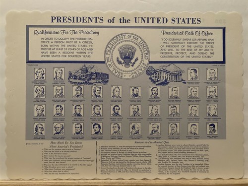 1961 Generic Presidents of the United States Restaurant Placemat Vtg | eBay