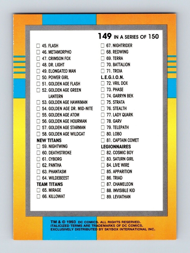 1993 Checklist A 149 DC Comics Teams Skybox TC CC | eBay