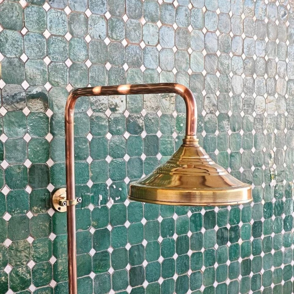 Unlacquered Brass shower, Rustic shower system with Round Shower Head ...