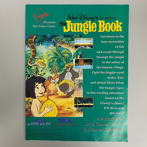 JUNGLE BOOK VIDEO GAME SEGA GAME GEAR MASTER SYSTEM 1993 VINTAGE RETRO ...