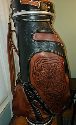 Vintage Mexican Genuine Leather Aztec Indian Mayan Golf Bag Tooled ...