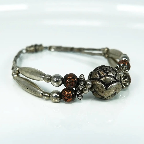 Bracelet Silver Plated Rosebud Beads Twisted Bugle Spaghetti Bead | eBay UK