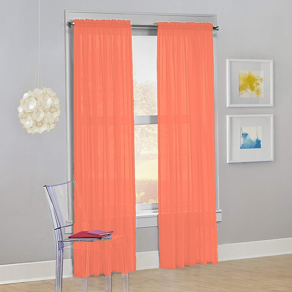 Decotex Set of 2 Sheer Voile Transparent Window Treatment Curtain Panel ...