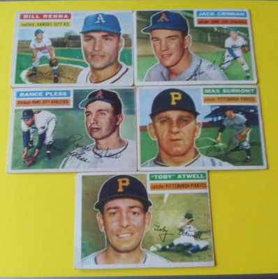 5-Card Lot 1956 Topps Baseball (Jack Crimian/Rance Pless) (Athletics ...
