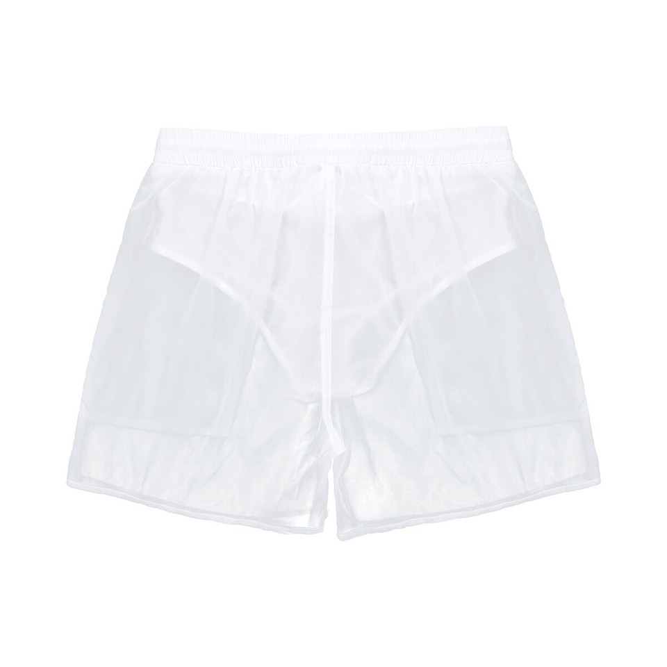 Mens Sheer Mesh See Through Boxer Briefs Drawstring Swim Shorts Trunks ...