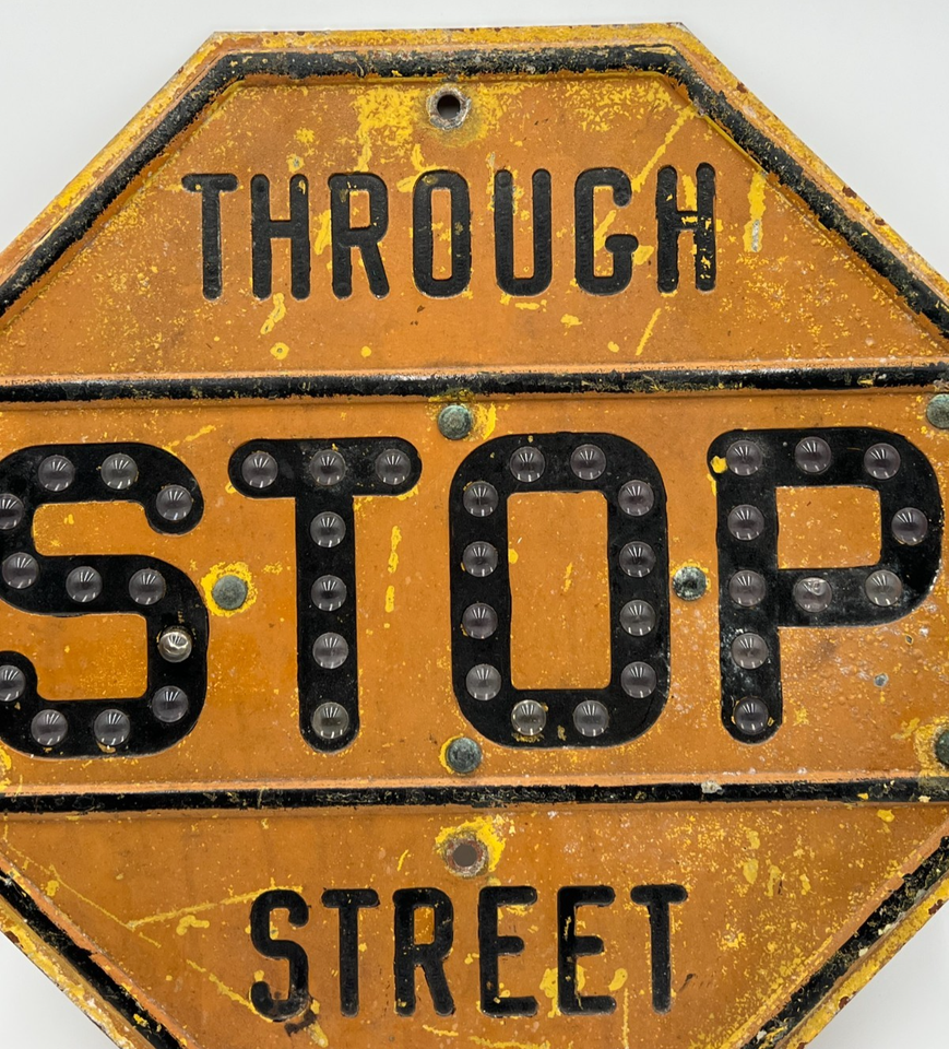 Vintage Cast Iron Through Street STOP Sign Cat Eye Reflectors 1920s–40s ...