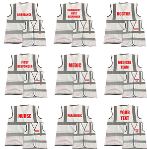 PRINTED WHITE HI VIS MEDICAL VESTS FIRST AID, DOCTOR, AMBULANCE ...