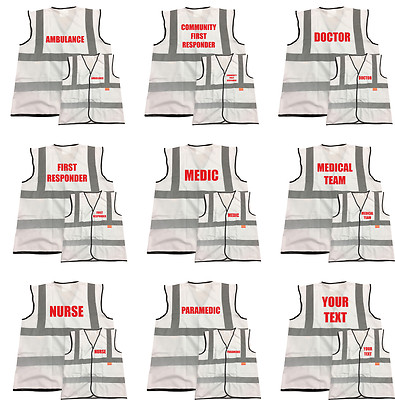 PRINTED WHITE HI VIS MEDICAL VESTS FIRST AID, DOCTOR, AMBULANCE ...
