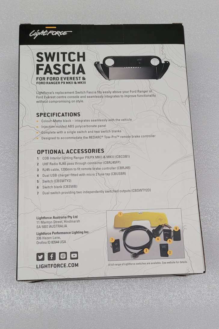 LIGHTFORCE Fits FORD RANGER PX2 SWITCH FASCIA PANEL-USES TOYOTA SWITCH ...