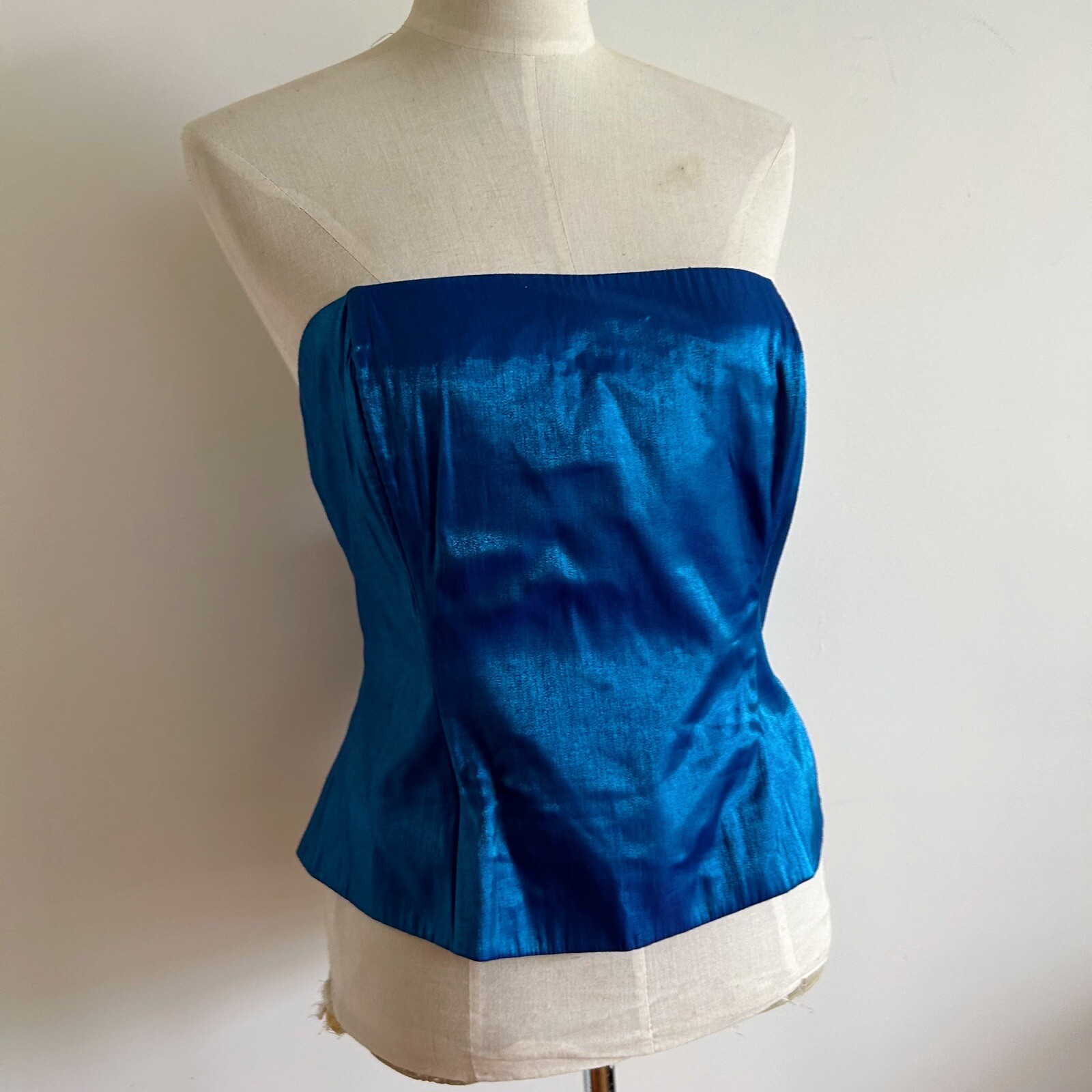 Vintage blue corset top satin bustier iridescent 90s … - Gem