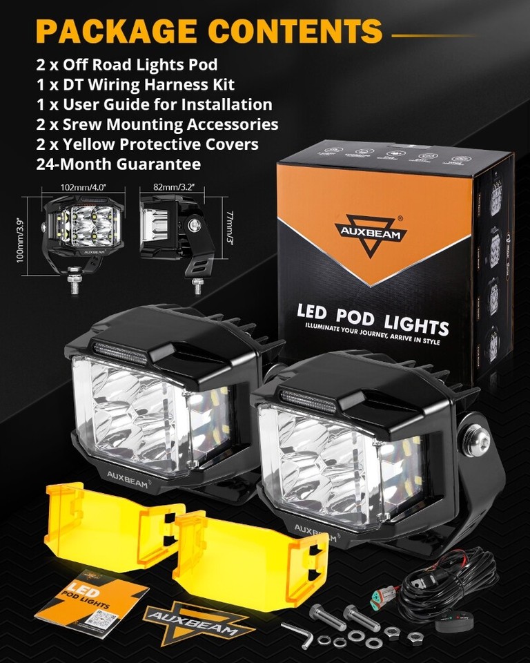 AUXBEAM 4" LED Work Light Bar Cube Pods Fog Lamp Offroad SUV Driving ...
