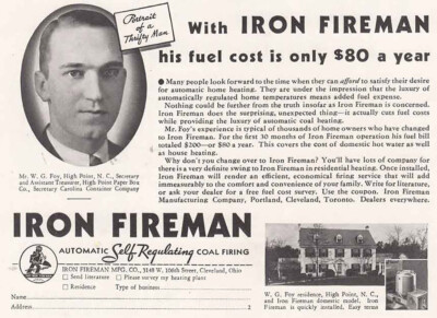1934 Iron Fireman Self Regulating Coal Firing: Thrifty Vintage Print Ad ...