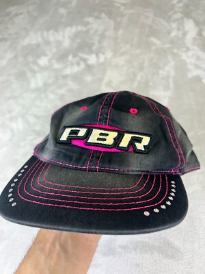 PBR Pink Sequin Bill Bull Riders PBR Logo Strapback Baseball Cap Women ...