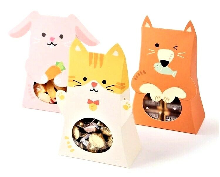 10PCS CUTE YELLOW CAT TREAT BOXES PARTY FAVOR GOODY CANDY BAG BIRTHDAY ...