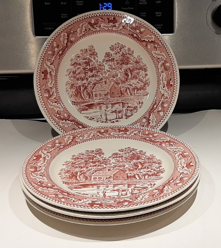 4 Vintage Memory Lane Royal Ironstone 10" Dinner Plates 1965 Red Cabin ...