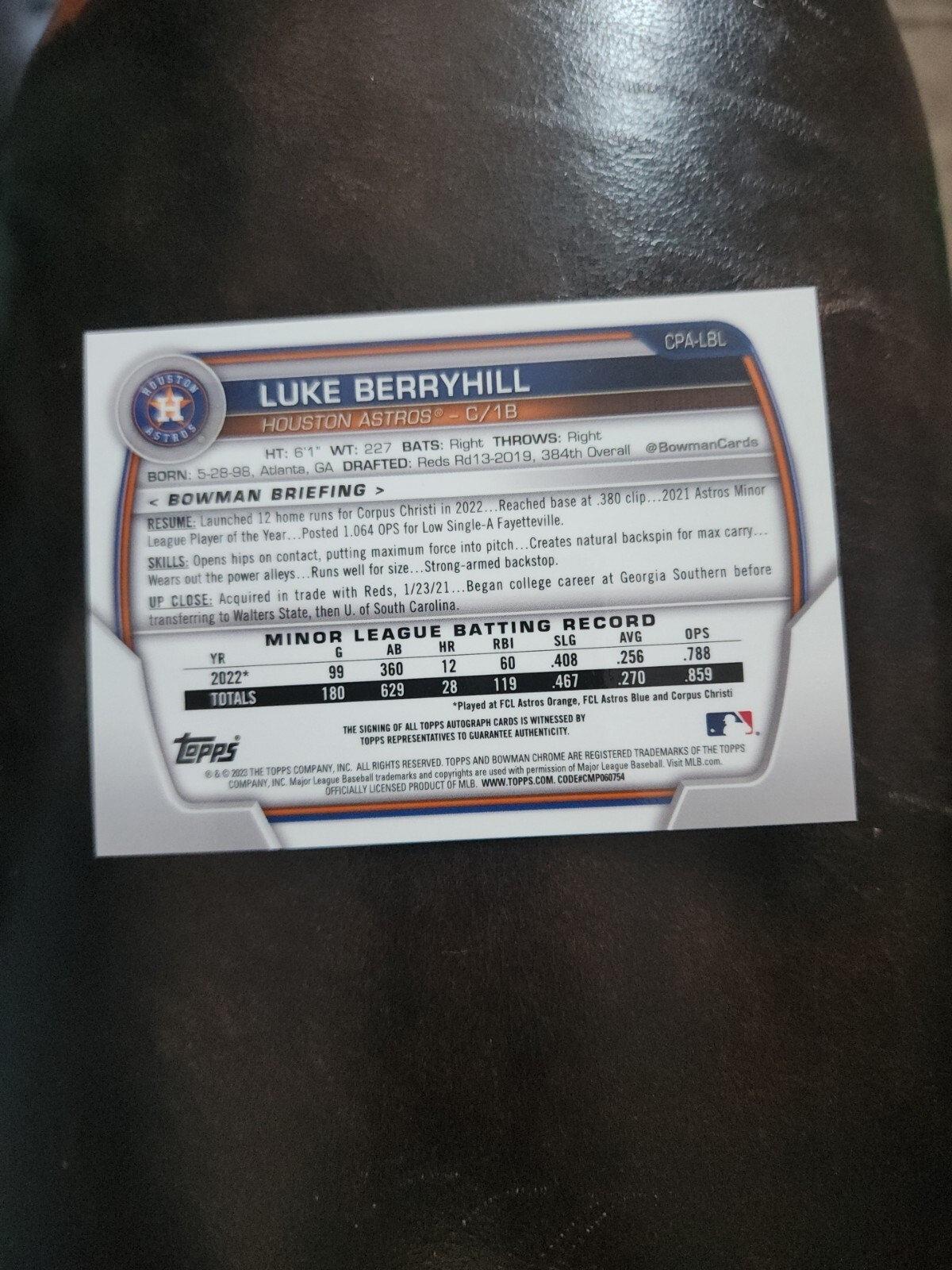 2023 Bowman Chrome Luke Berryhill Auto /299 1st Speckle Shimmer Astros ...