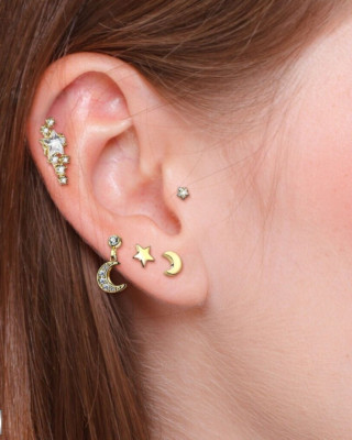 Set of 5 Gold 16g 6mm 1/4 Star Moon dangle cartilage earrings rook ...