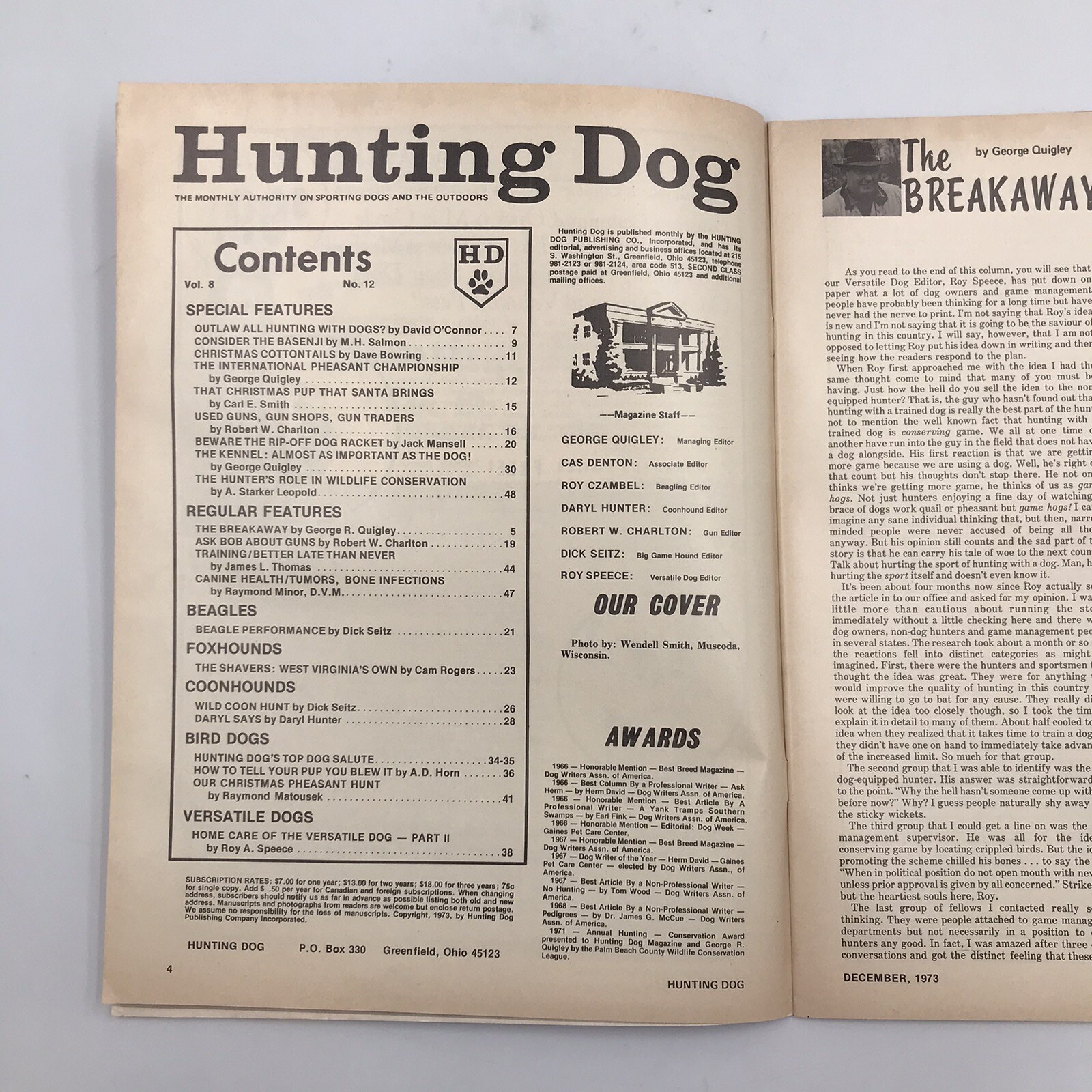 Hunting Dog Magazine Dec. 1973 Vol. 8 No.12 Fox Coon Hound Beagle Bird ...