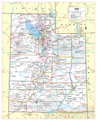 Utah State Wall Map Large Print Poster - 24"Wx30"H | eBay