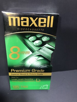 New Maxell VHS T160 Blank 8 Hours Premium Grade Videocassette Sealed ...