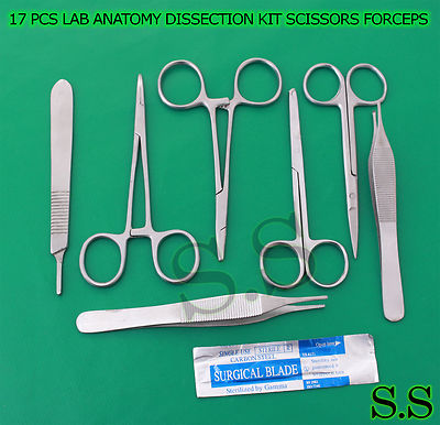 17 PCS LAB ANATOMY MEDICAL STUDENT DISSECTING DISSECTION KIT SCISSORS ...