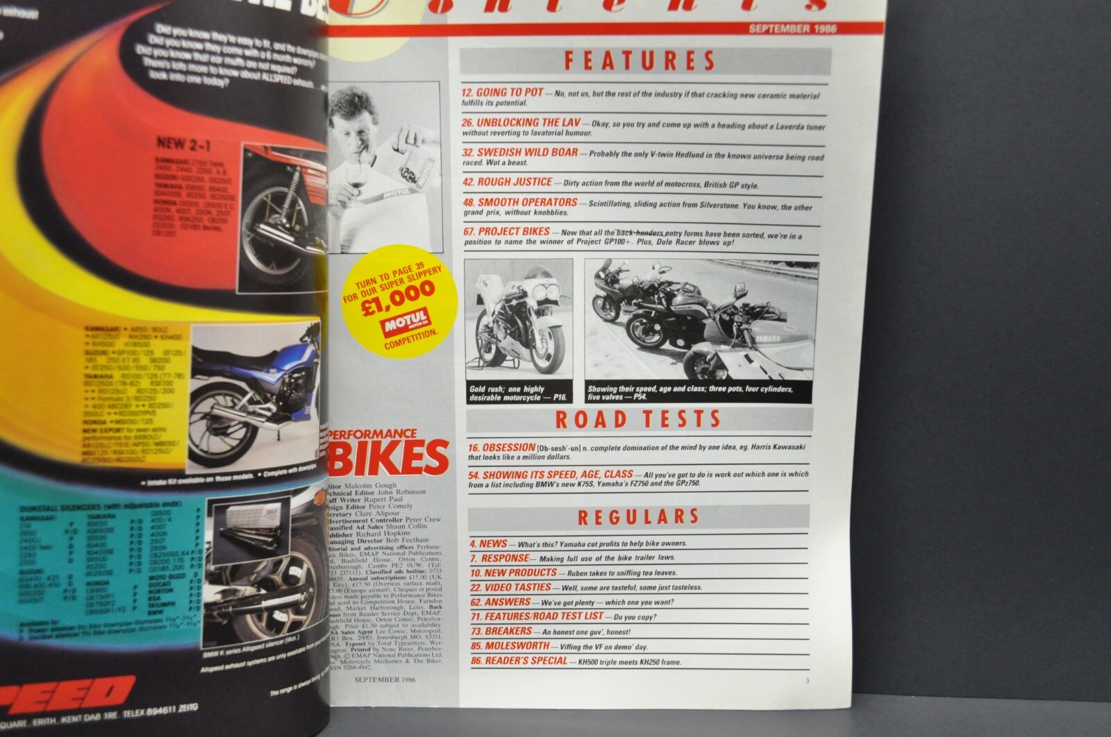 Vintage Performance Bikes Magazine September 1986 Yamaha BMW Kawasaki ...