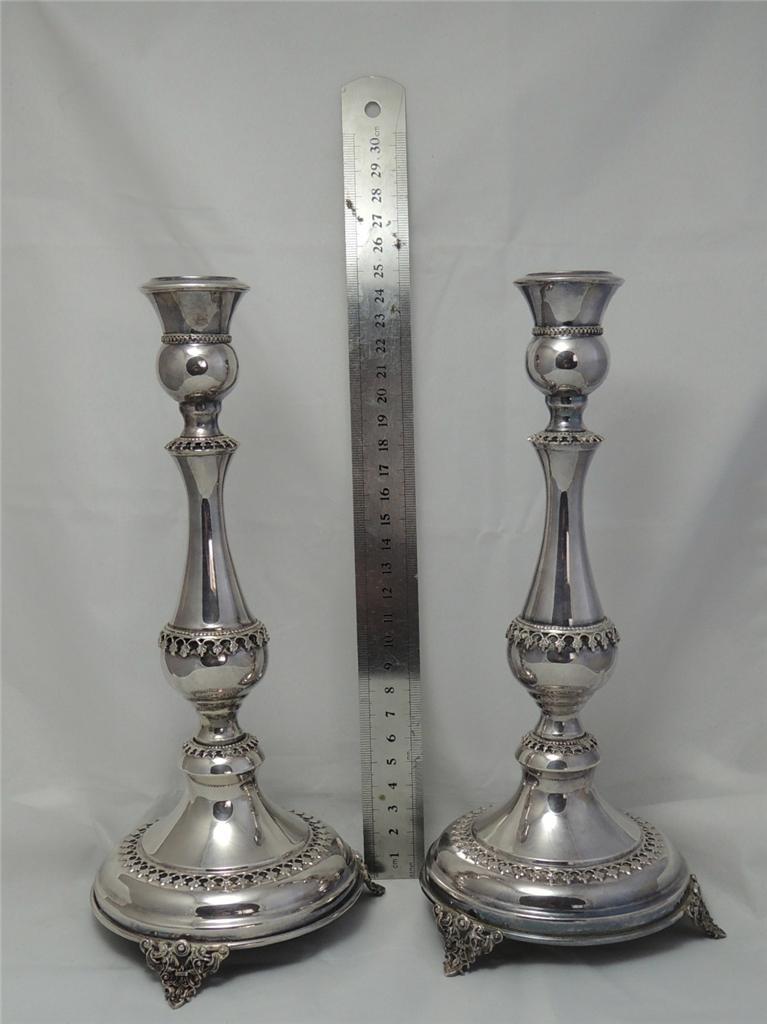 Judaica - Pair of Shabbat Candle Stick Holder 1018g Silver Maker ...