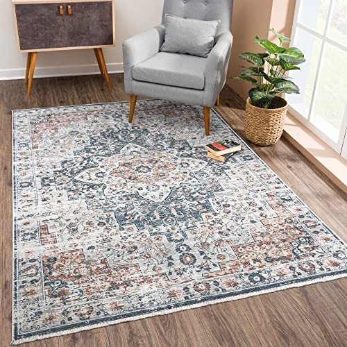 Washable Non-Slip 2x3 Rug - 2' x 3' (Rectangular) Terracotta / Teal ...