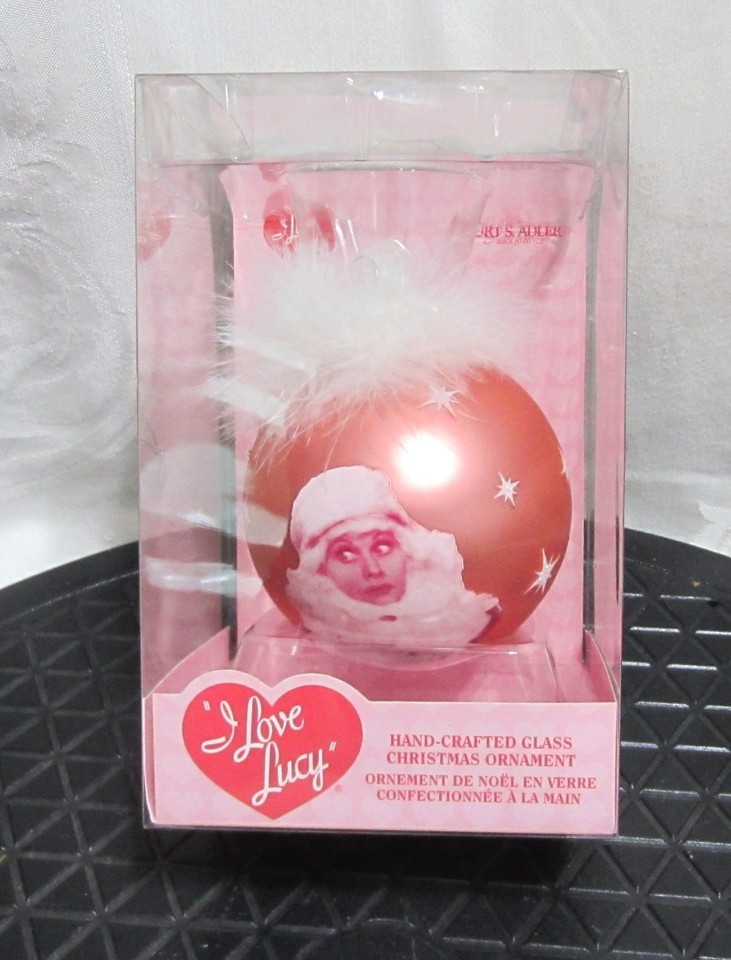 Kurt S Adler I Love Lucy Pink Ball Fuzzy White Feather Christmas ...