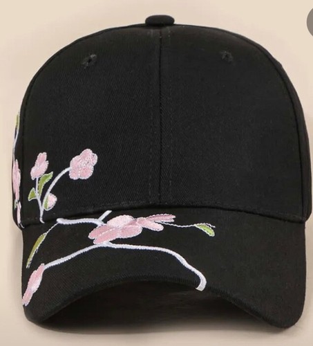 Classy embroidered cherry blossom women's baseball cap in black | eBay